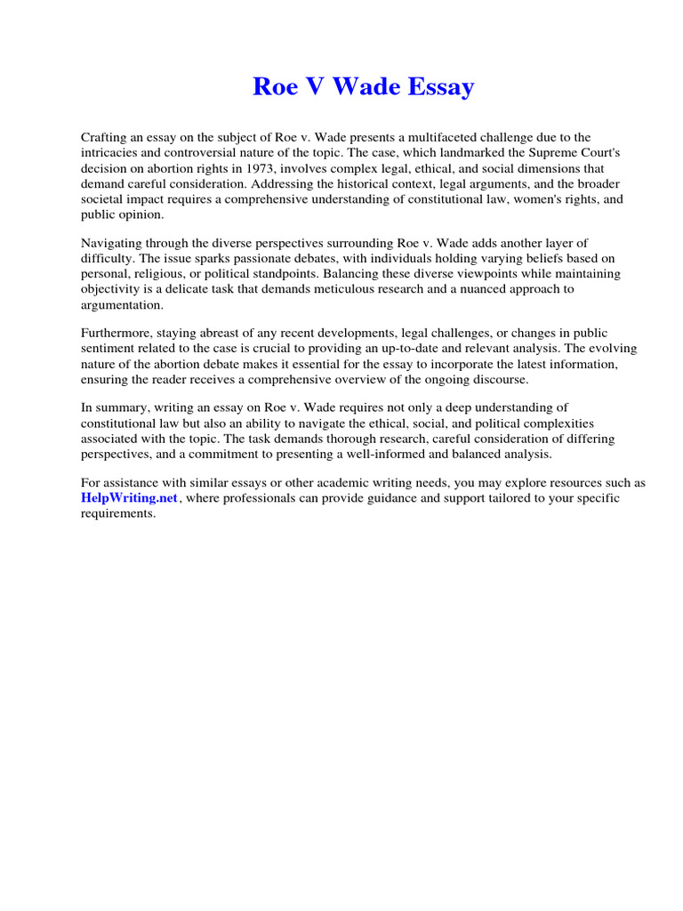 Roe V Wade Essay | PDF