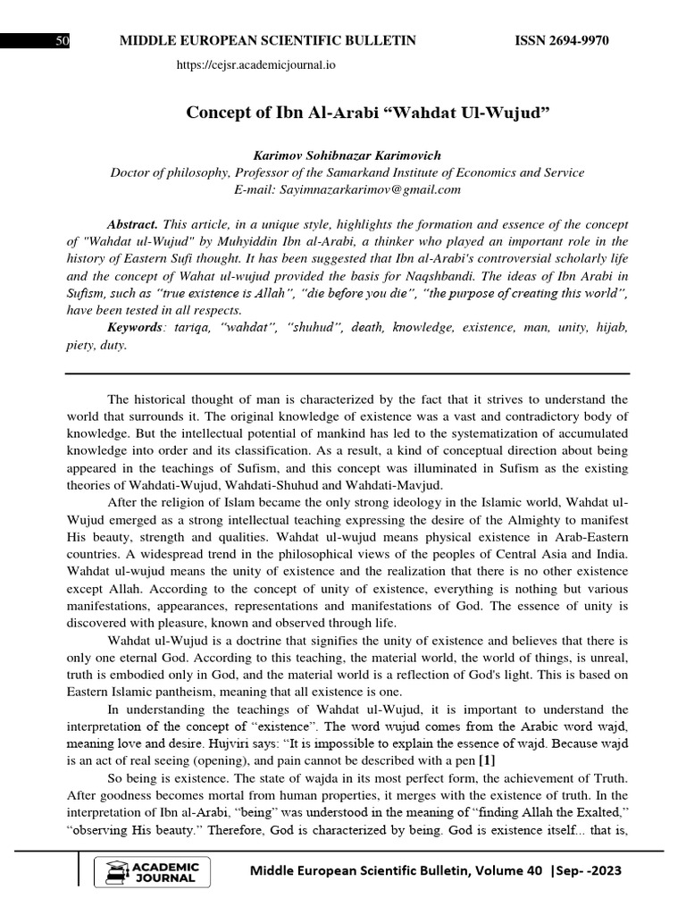 Concept of Ibn Al-Arabi "Wahdat Ul-Wujud" | PDF | Sufism | God In Islam
