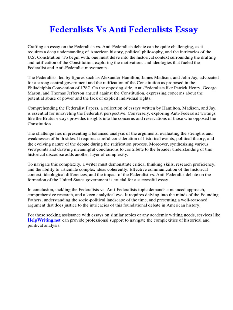 Federalists Vs Anti Federalists Essay | PDF | The Federalist Papers ...