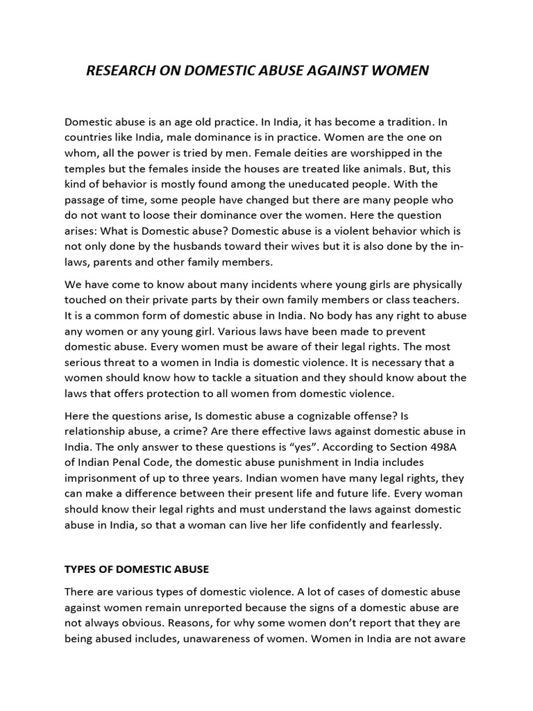 Domestic Abuse Against Women | PDF | Domestic Violence | Psychological Abuse