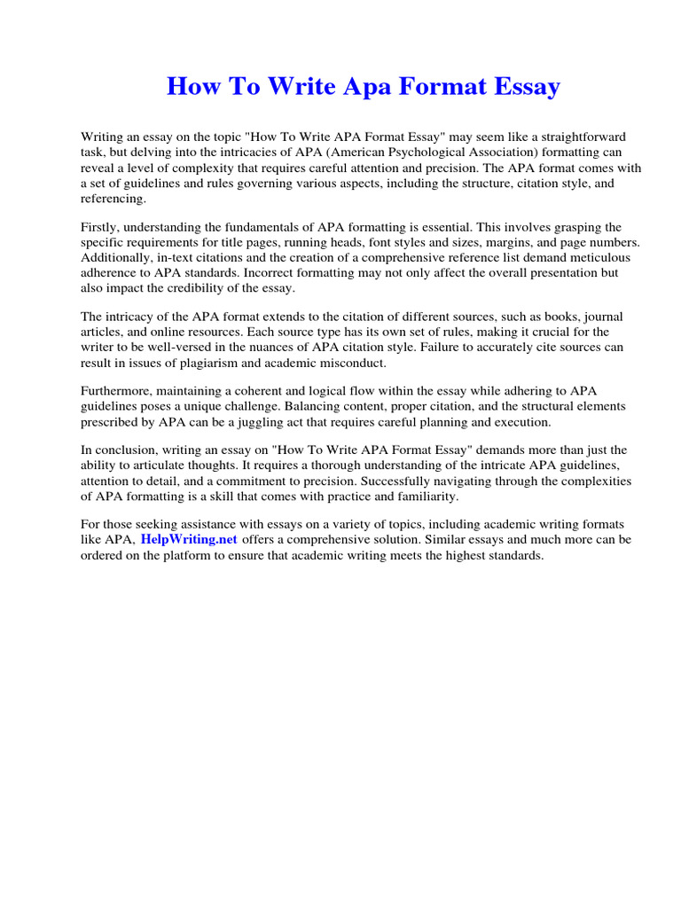 How To Write Apa Format Essay | PDF