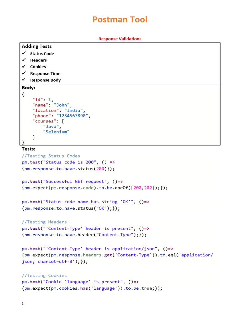 Response Validations In Postman Pdf Json Variable Computer Science