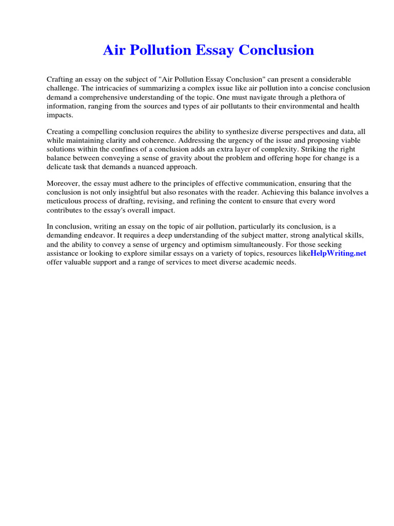 Air Pollution Essay Conclusion | PDF | Standardized Tests | Nitric ...