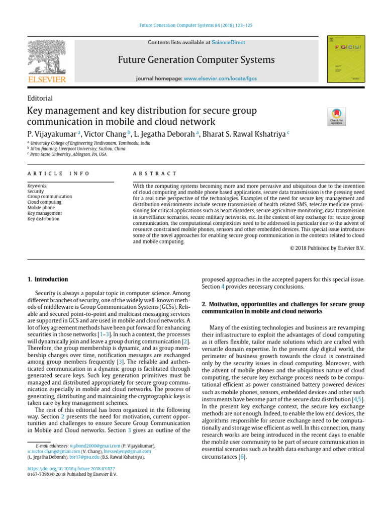 2018 - Key Management and Key Distribution For Secure Group Communication in Mobile and Cloud ...