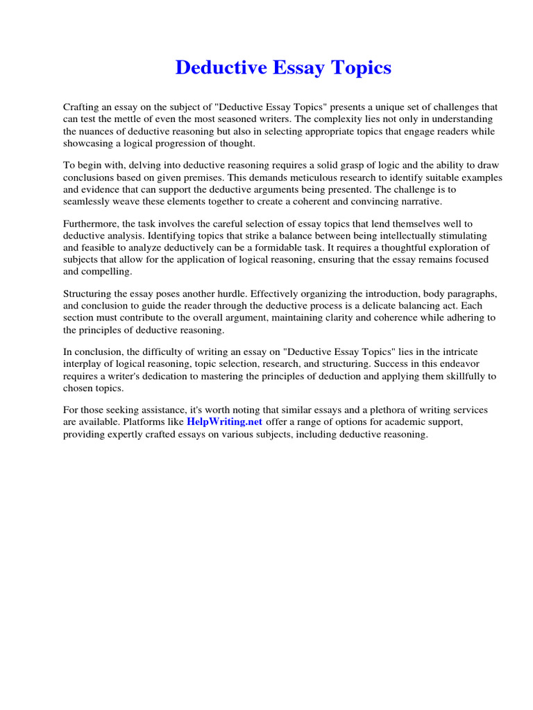 Deductive Essay Topics | PDF | Cell Membrane | E Bay