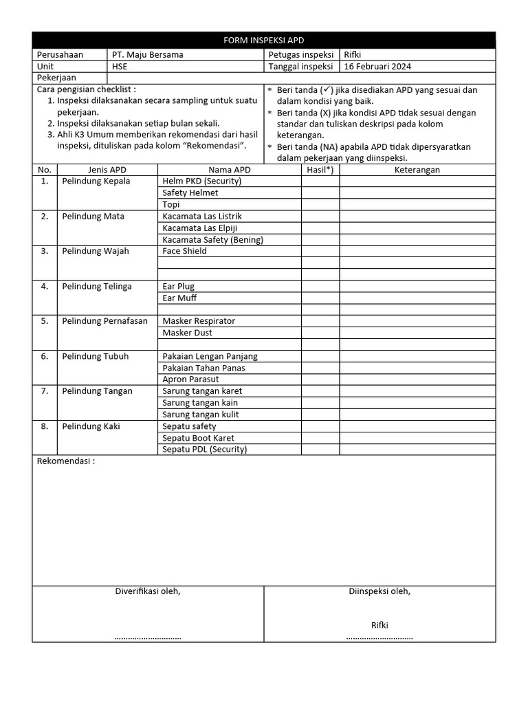 Form Inspeksi APD | PDF