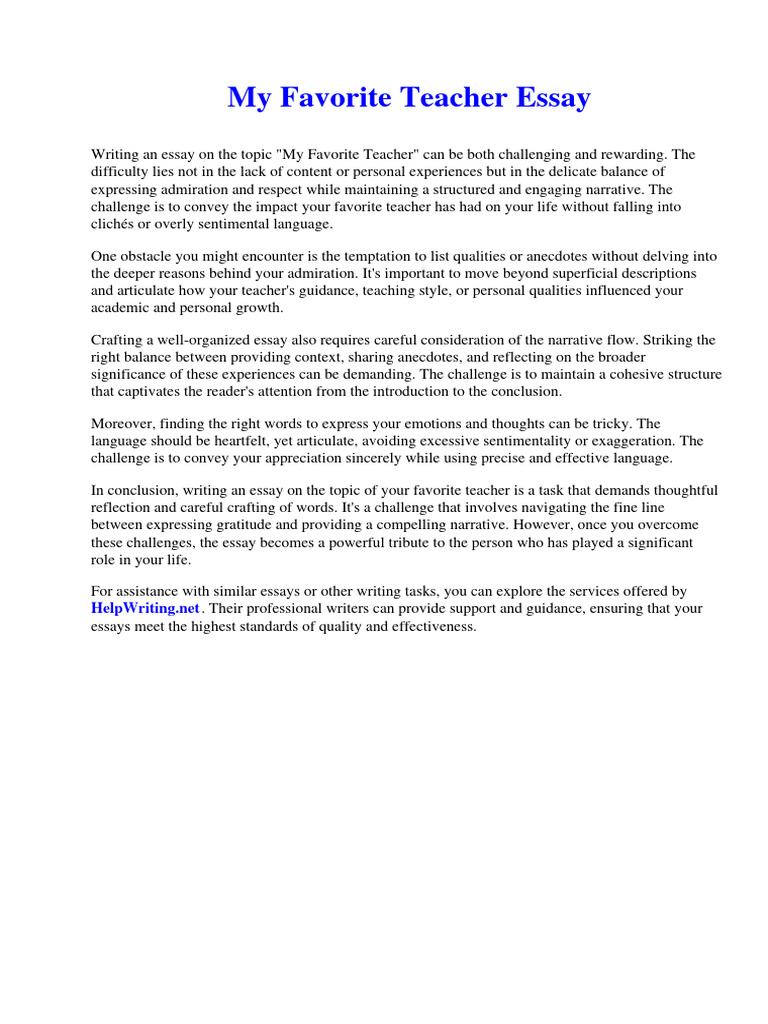 My Favorite Teacher Essay | PDF | Essays