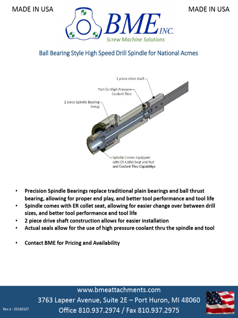 Ball Bearing Style High Speed Drill Spindle For National Acmes Brochure ...