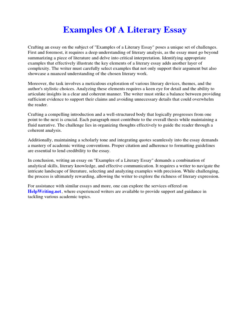 Literary Essay Examples and Analysis | PDF | Essays | Death