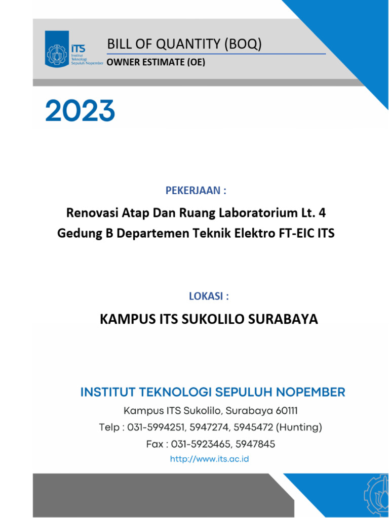 Oe Boq Renovasi Atap Dan Ruang Laboratorium Lt. 4 Gedung B Departemen ...