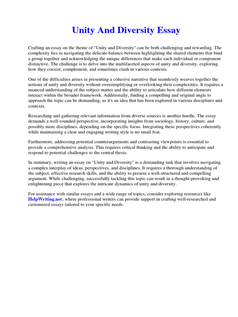 Unity and Diversity Essay | PDF | To Kill A Mockingbird | Belt (Mechanical)