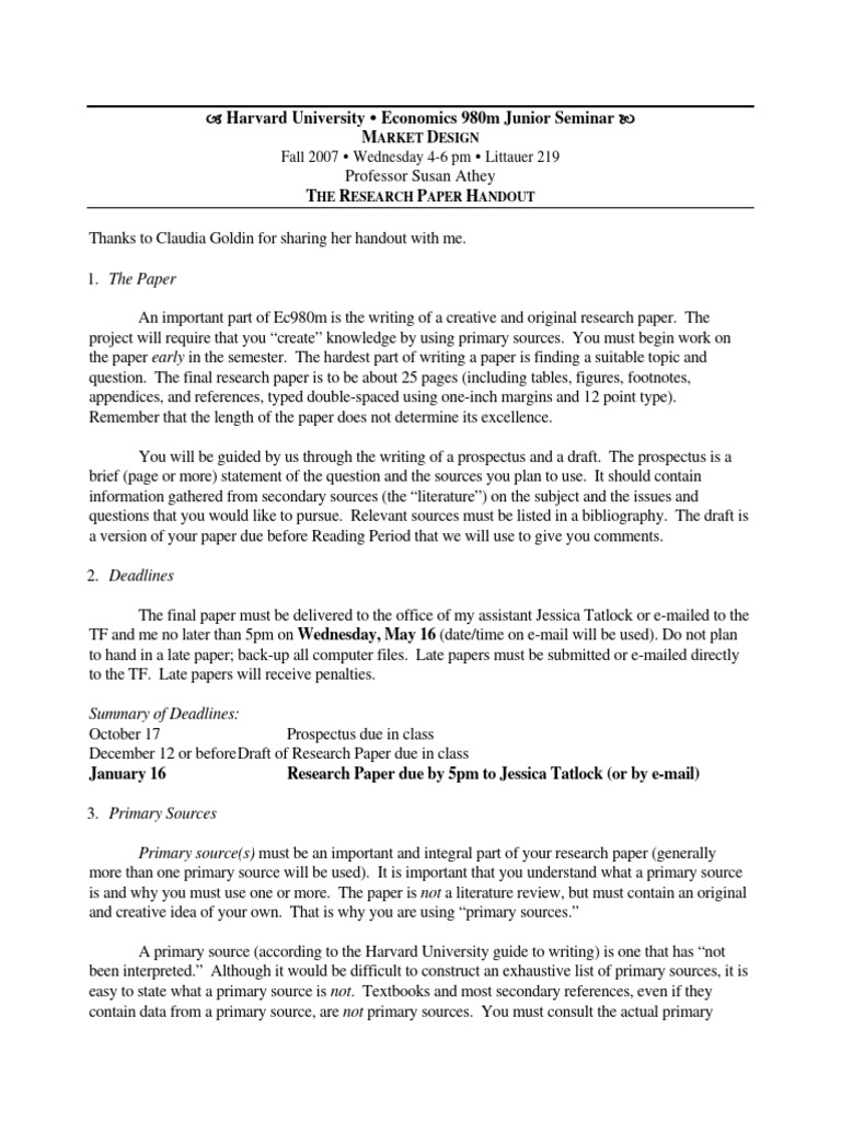 Harvard Economics Research Paper Guide | PDF | Primary Sources | Data