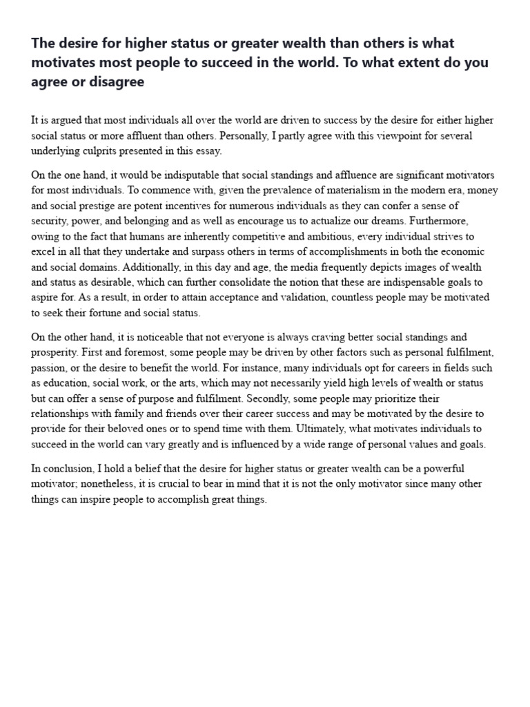 The Desire For Higher Status or Greater Wealth Than Others Is What ...