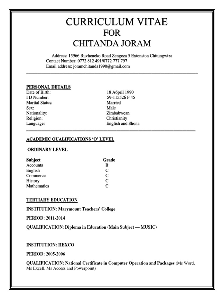 JORAM Chitanda CV | PDF | Educational Stages