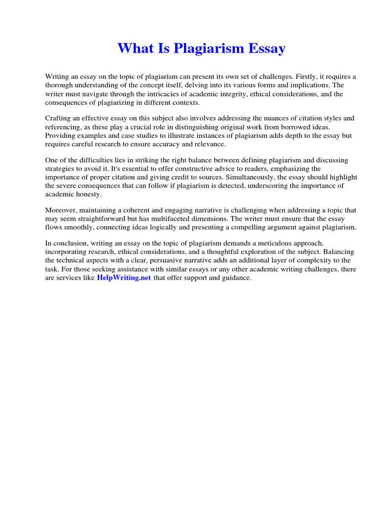 What Is Plagiarism Essay | PDF | Plagiarism | Bullying