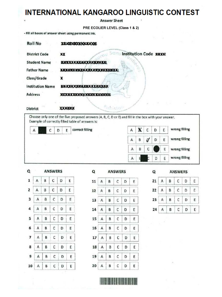 IKLC Answer Sheet | PDF