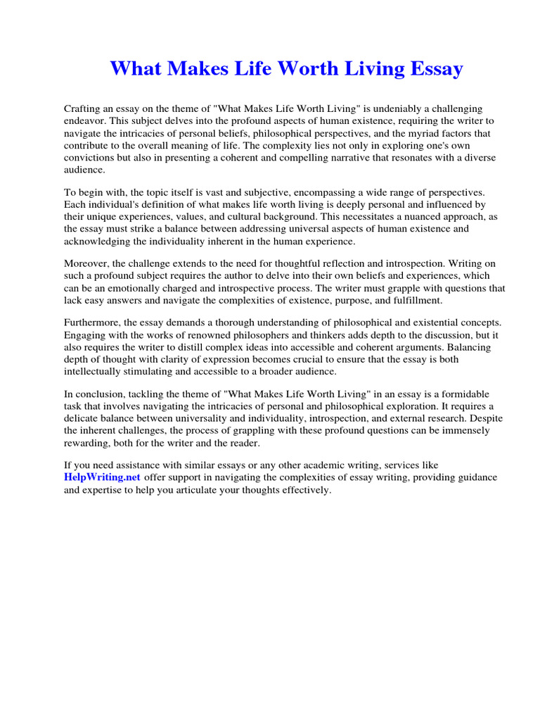 What Makes Life Worth Living Essay | PDF | Twilight (Novel Series) | Essays