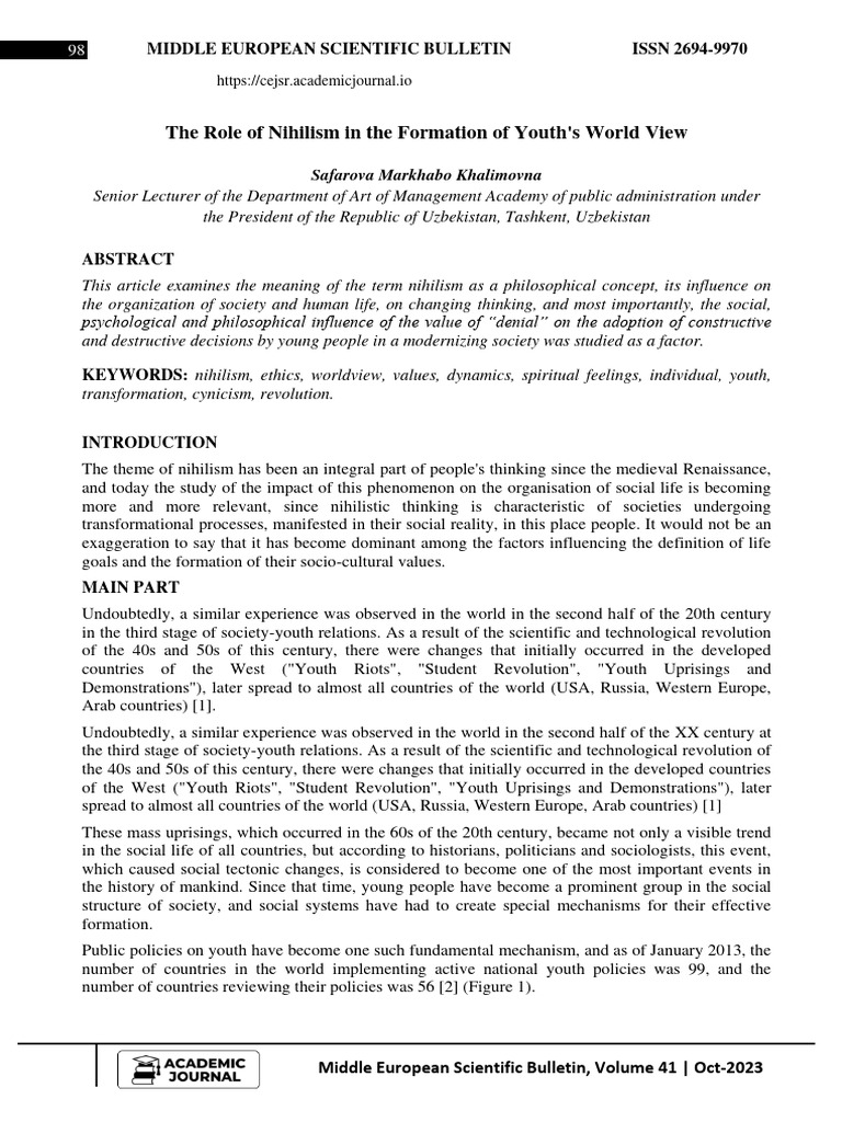 Nihilism's Impact on Youth Worldview | PDF | Nihilism | Friedrich Nietzsche