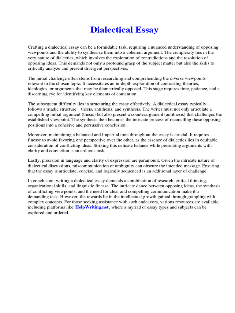 Dialectical Essay Pdf Dialectic Essays