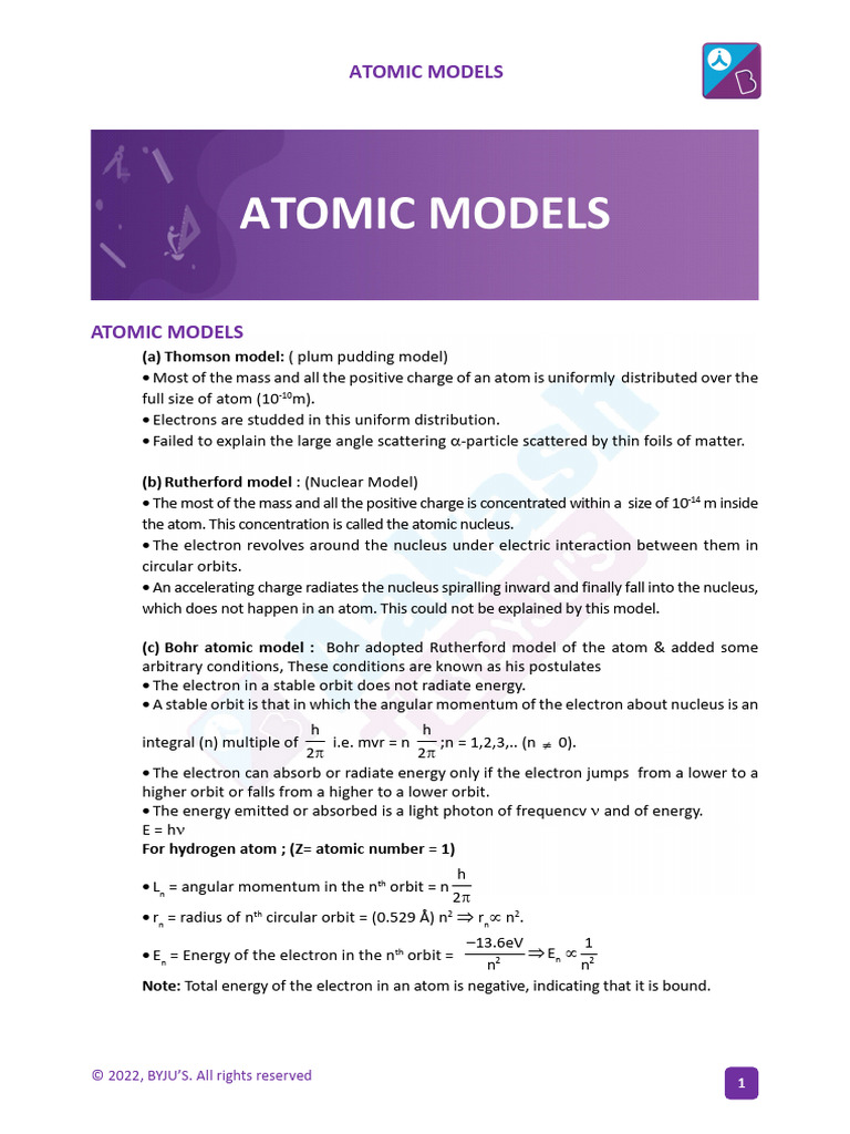 Atom Models - Revision Session-Handbook | PDF