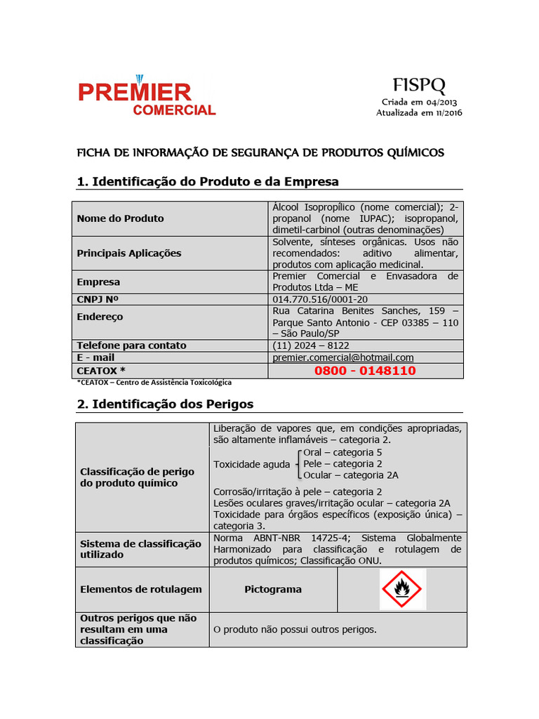 Premier Fispq - Isopropanol - 01-2017 | PDF | Desperdício | Química
