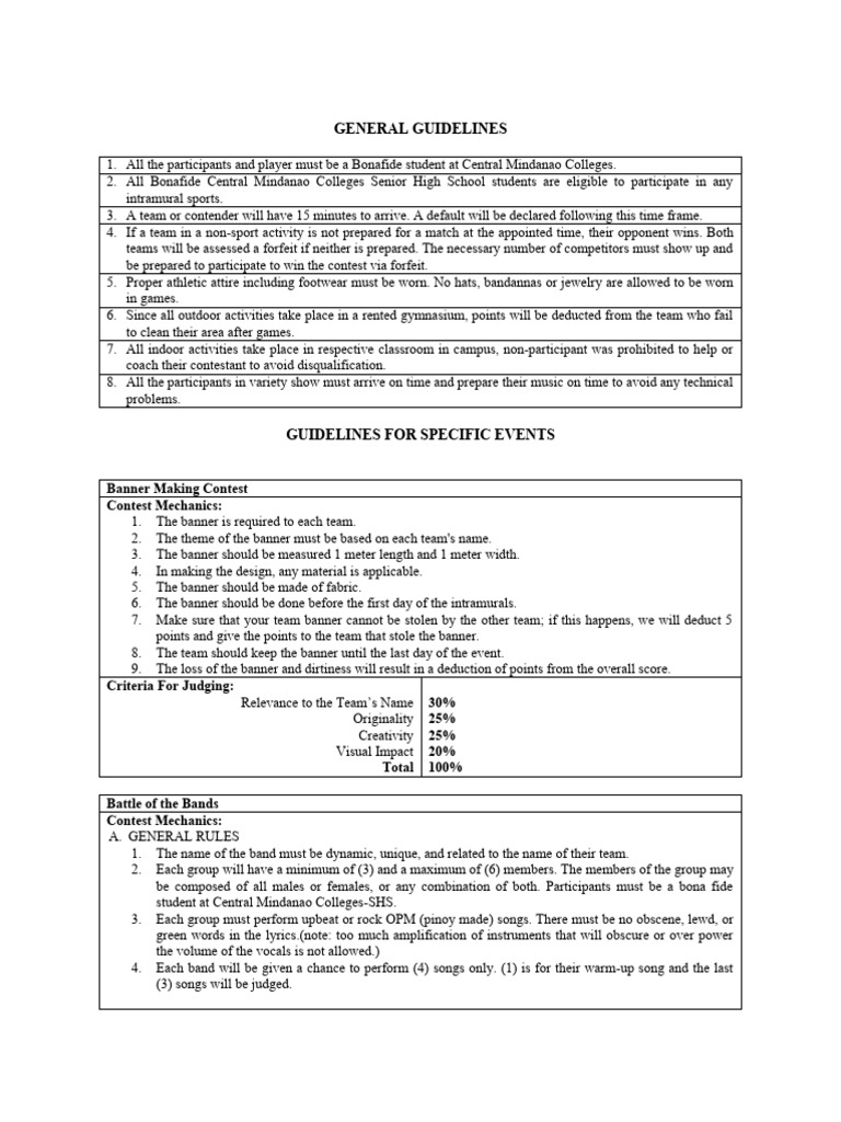 General Guidelines | PDF | Chess | Volleyball