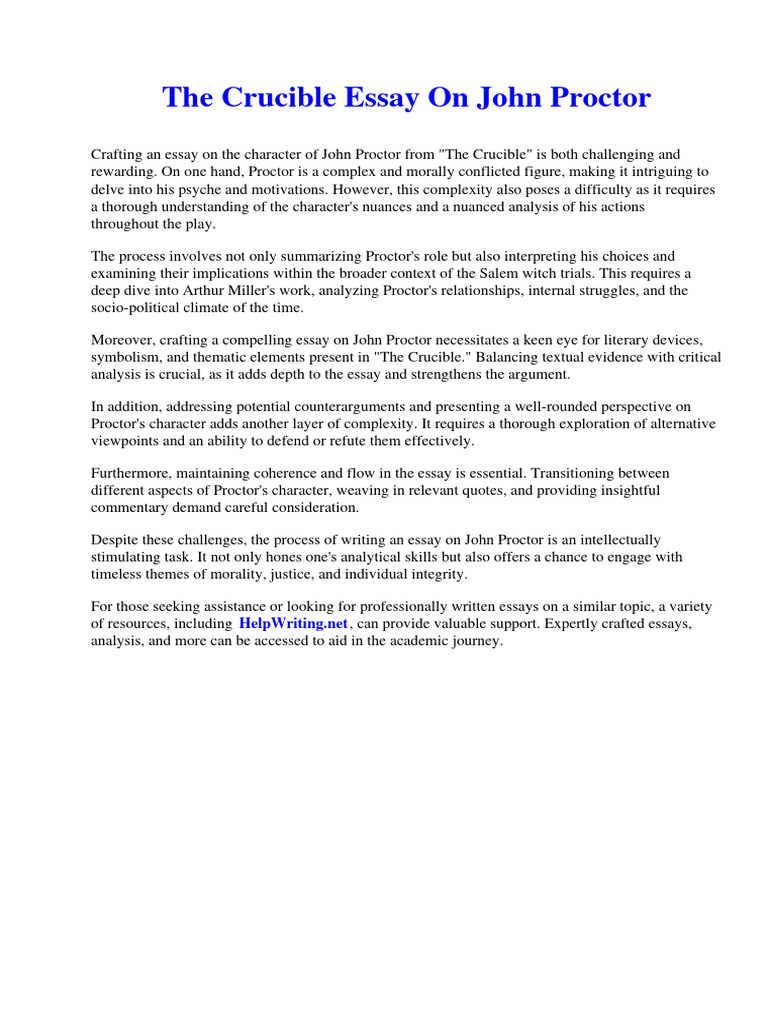 Analyzing John Proctor in The Crucible | PDF | Mergers And Acquisitions ...