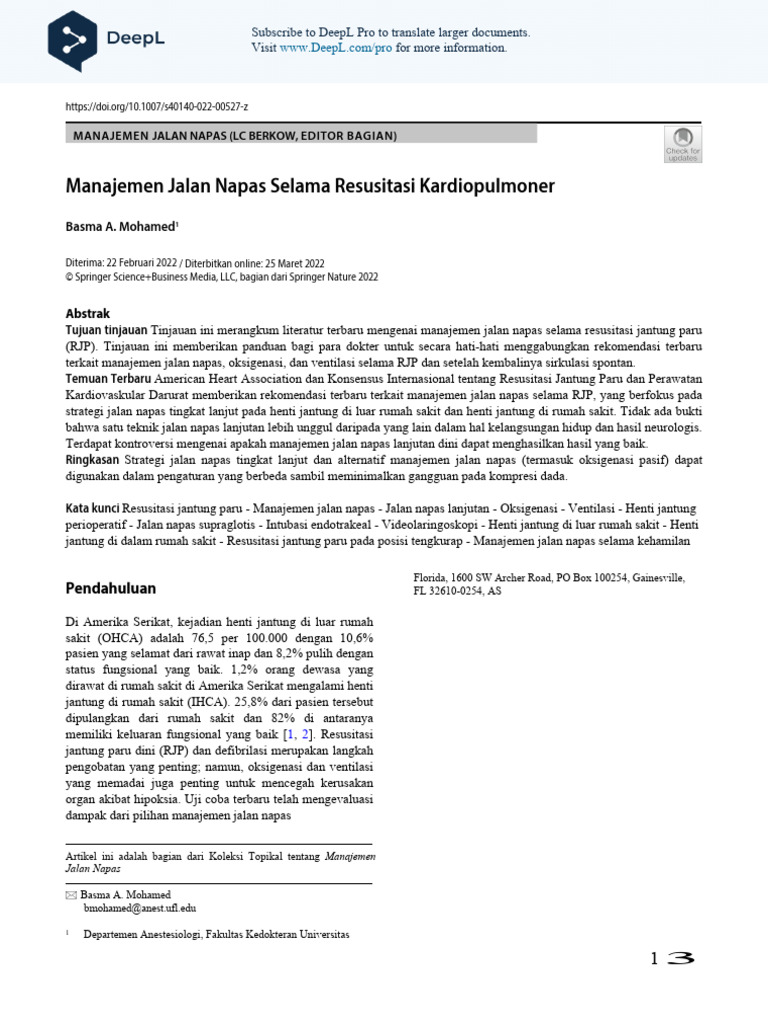 Airway Management During Cardiopulmonary Resuscitation (Id) | PDF