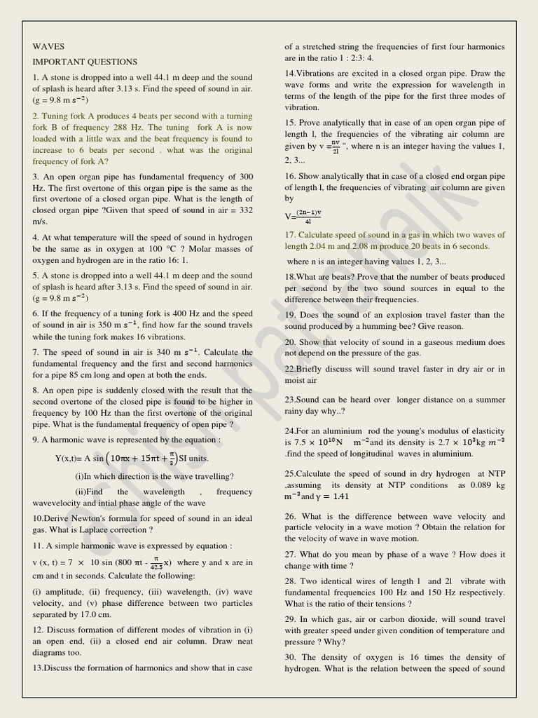 WAVES Important | PDF | Sound | Waves