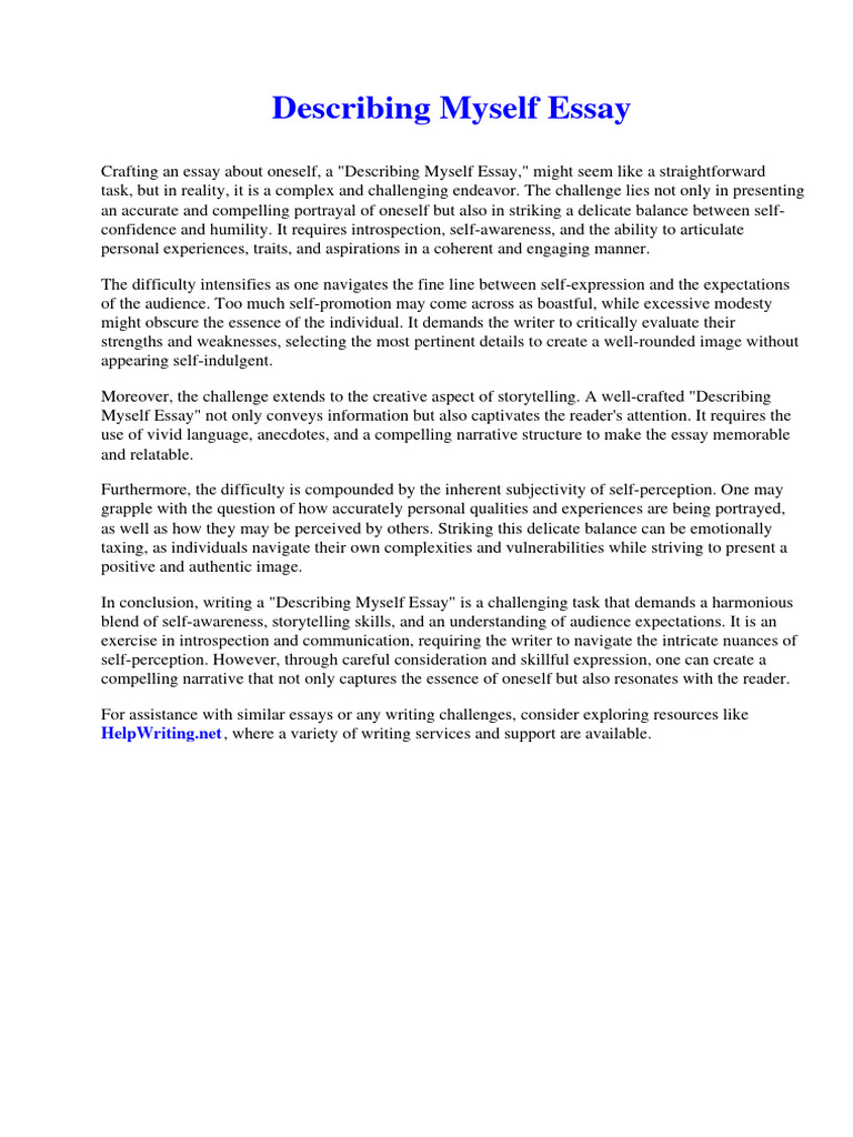 Describing Myself Essay | PDF | Psychotherapy | Charles Darwin