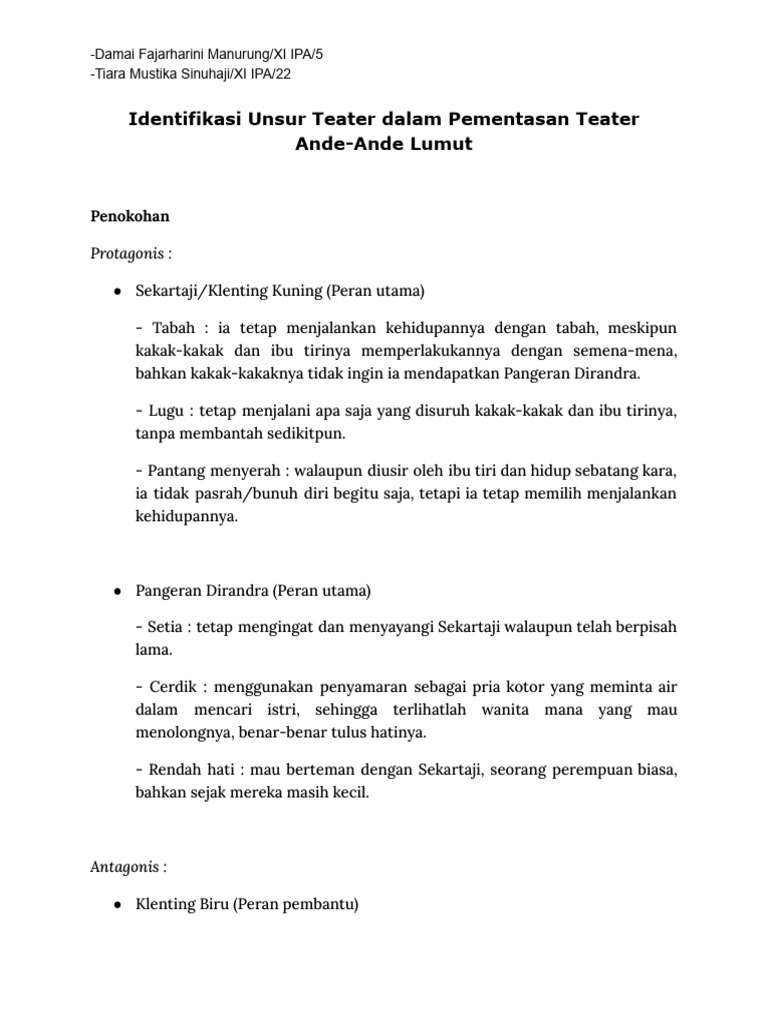 Penokohan Ande-Ande Lumut | PDF
