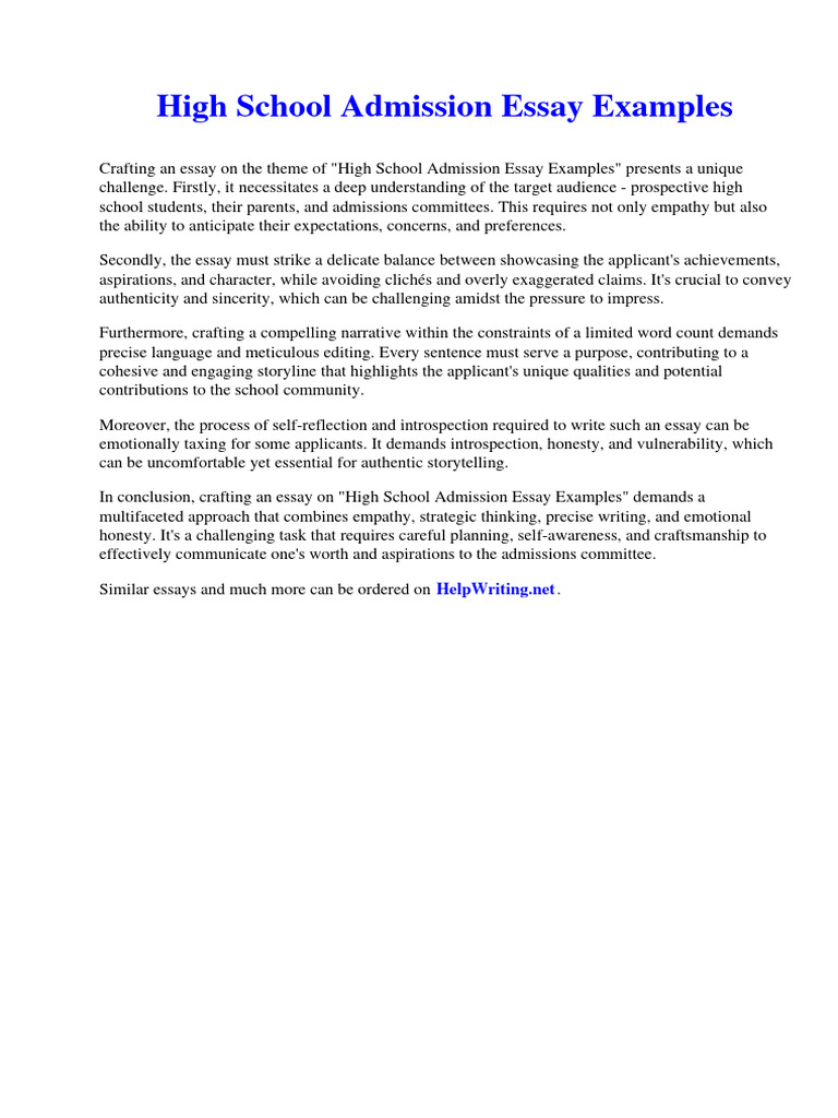 High School Admission Essay Examples | PDF | Inventory | Historical Cost
