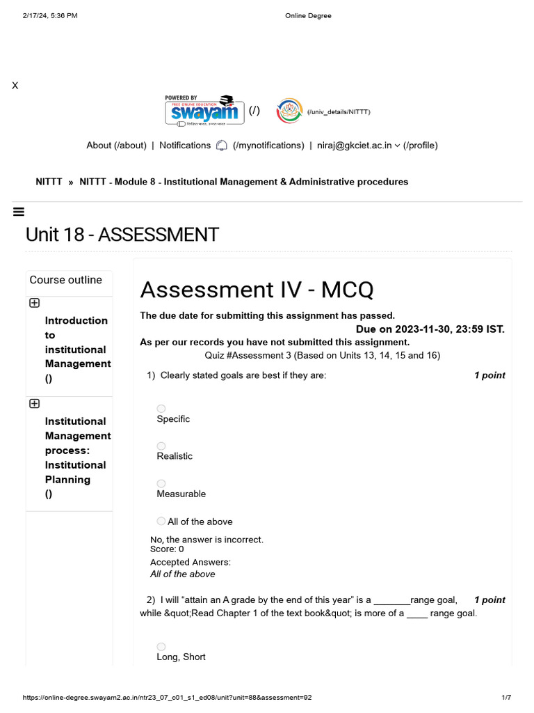 Nittt Module 8 Assessement4 | PDF | Educational Assessment ...