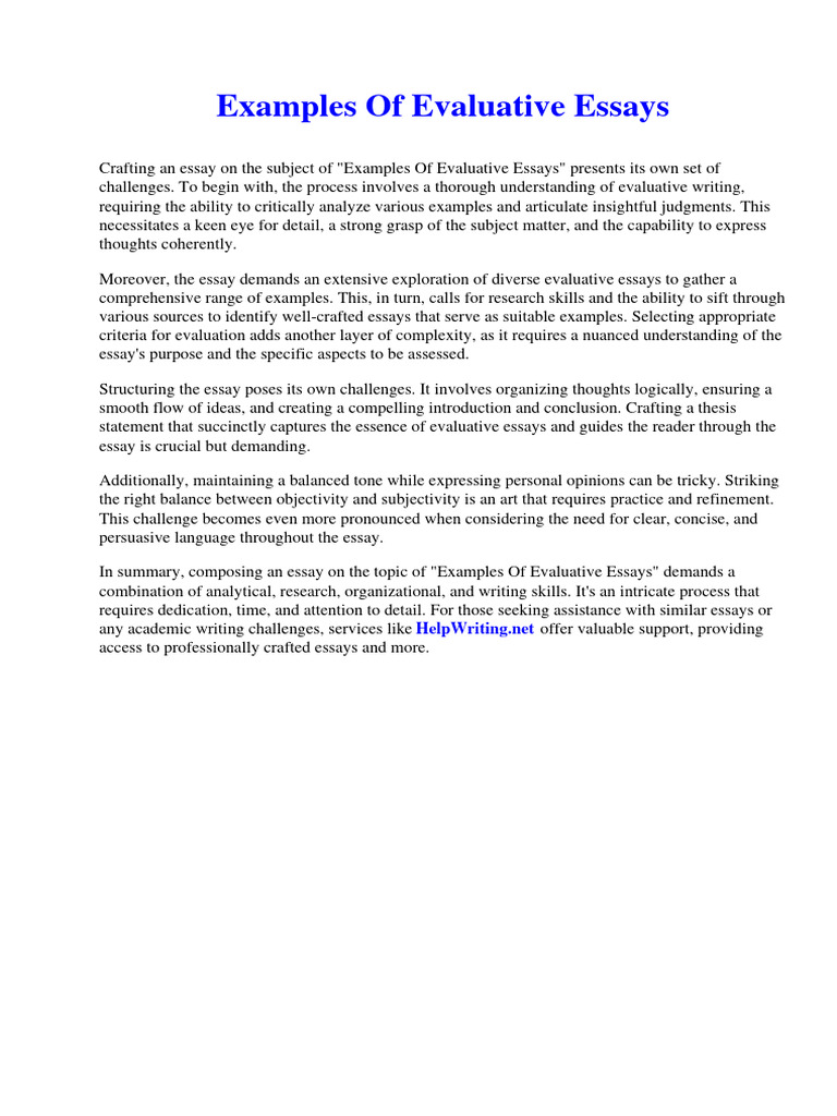 Examples of Evaluative Essays | Download Free PDF | Essays | Thought