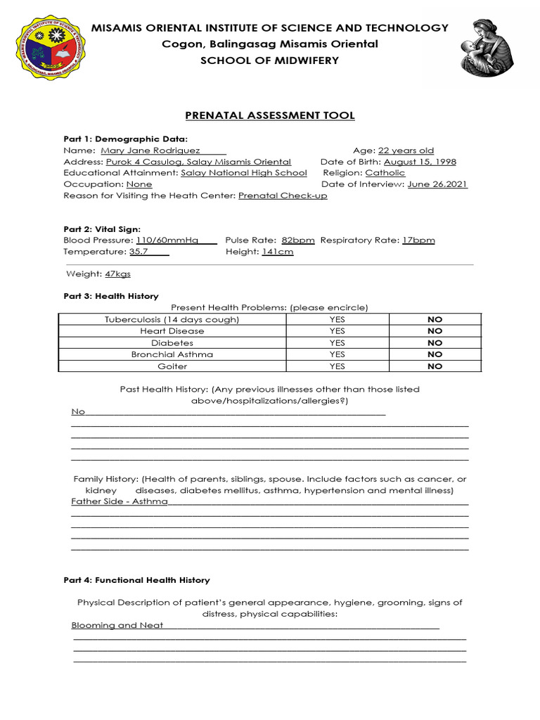 PHC PRENATAL ASSESSMENT TOOL Autosaved | PDF | Pregnancy | Human ...