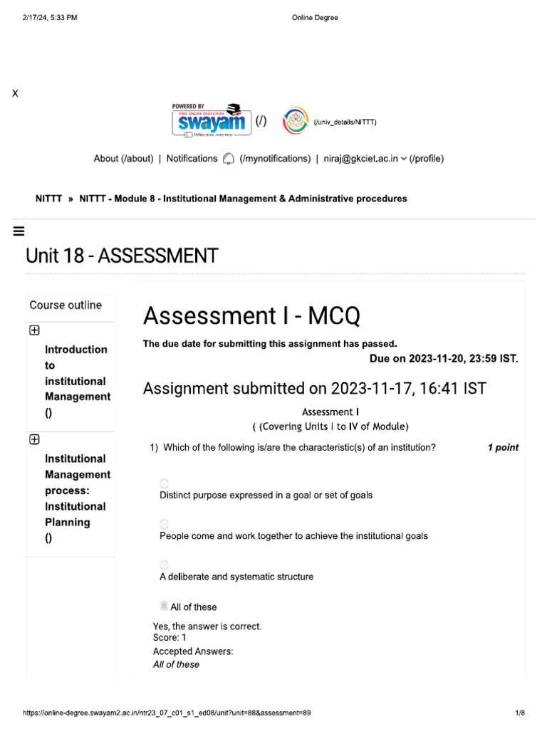 NITTT Module 8: Institutional Management | PDF