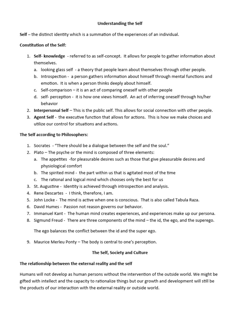Understanding The Self College | PDF | Self Concept | Mind