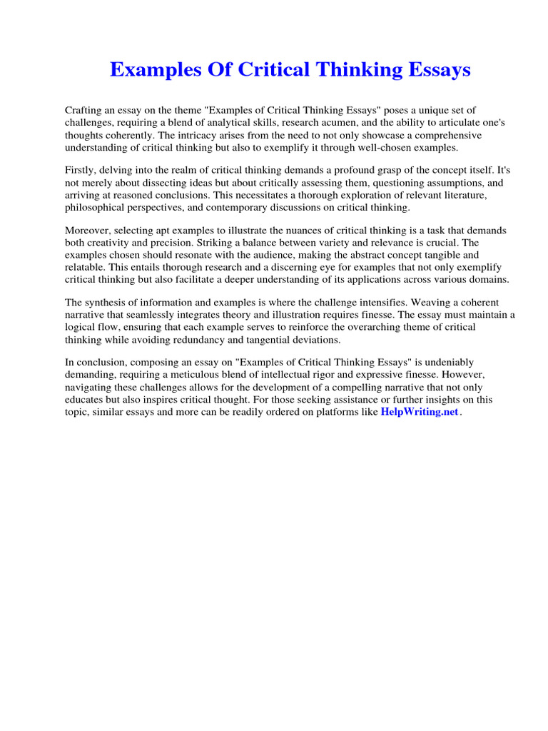 Examples of Critical Thinking Essays | PDF | Petroleum | Oil Refinery