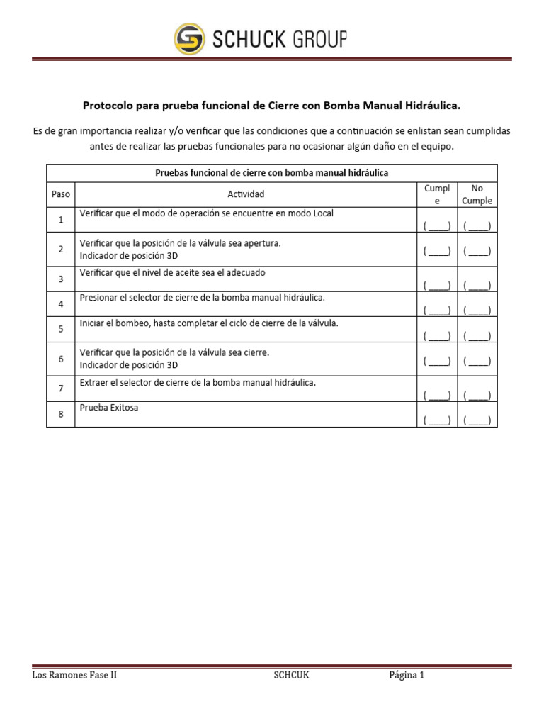 Prueba Funcional de Bomba Hidráulica | PDF