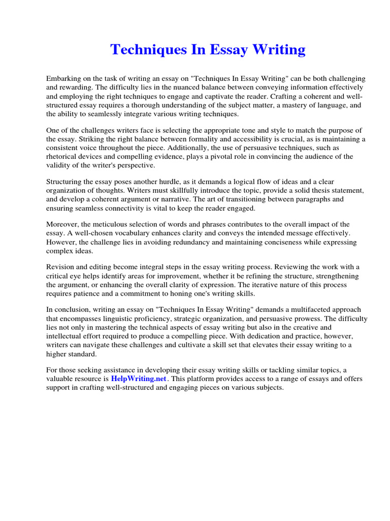 Techniques In Essay Writing Download Free Pdf Essays