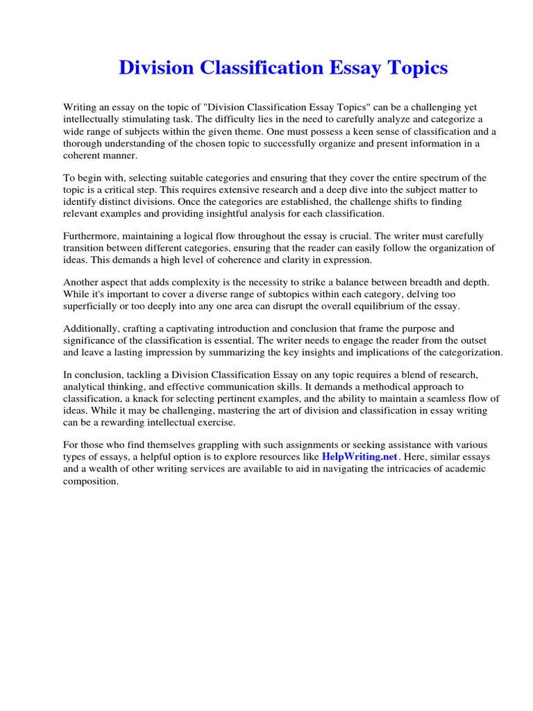 Division Classification Essay Topics | PDF | Hiv/Aids | Reconstruction Era