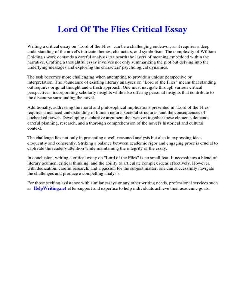 Lord of The Flies Critical Essay | PDF | Essays | Narrative