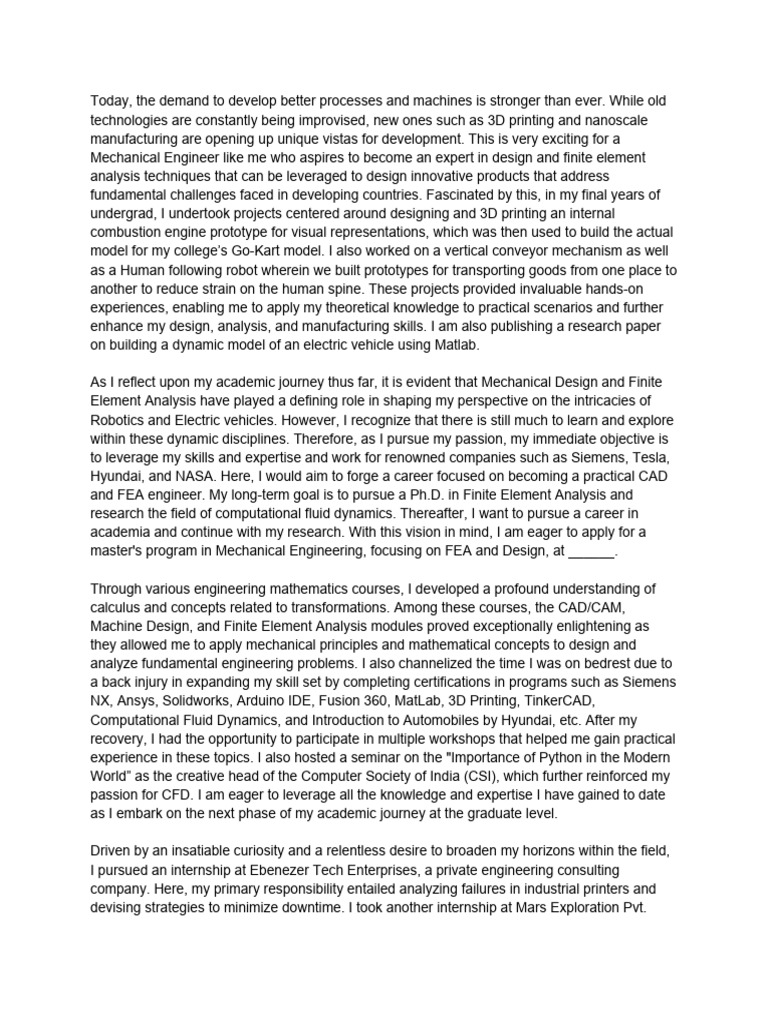 SOP Draft Arjun Bedi For MS | PDF