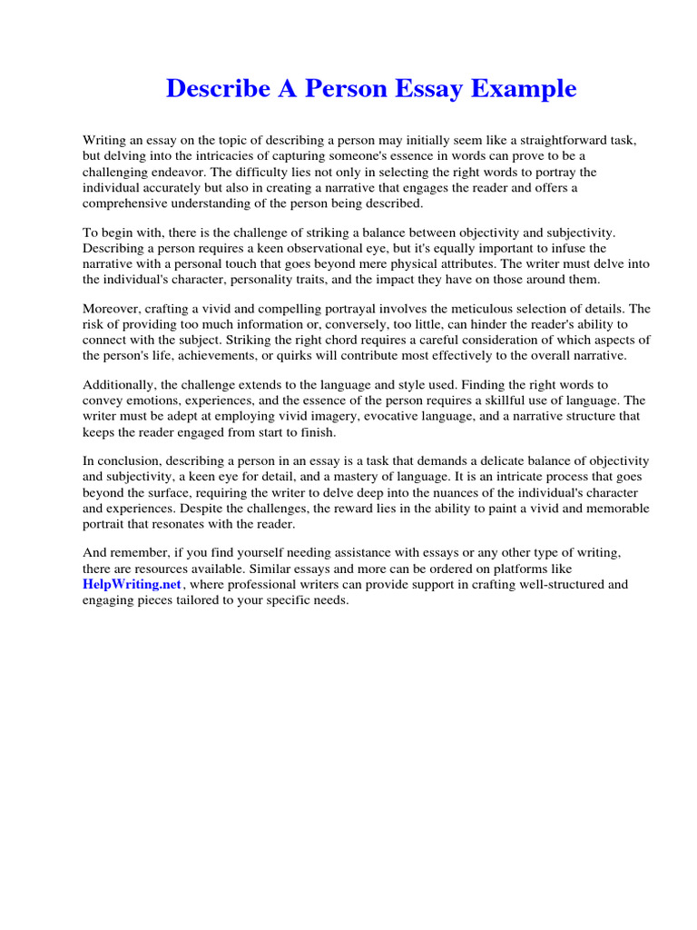 Describe a Person Essay Example | PDF | Concussion | Traumatic Brain Injury