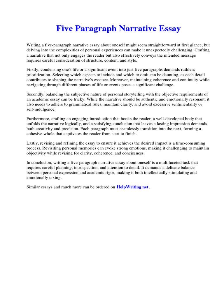 Five Paragraph Narrative Essay | PDF
