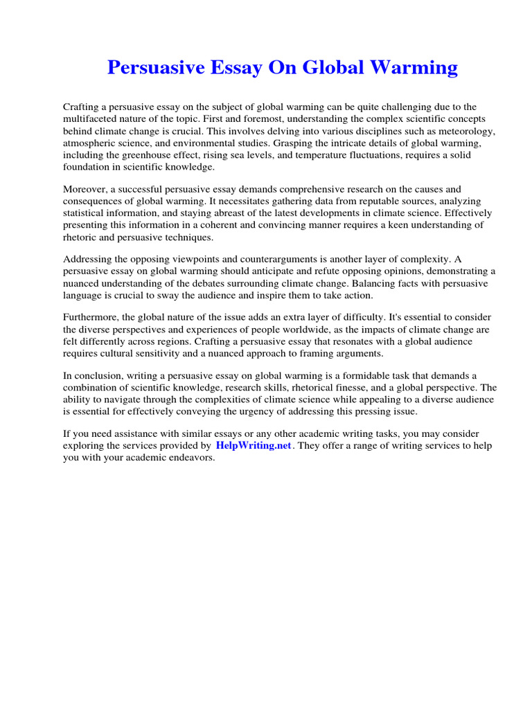 Persuasive Essay On Global Warming | PDF | Plastic | Persuasion
