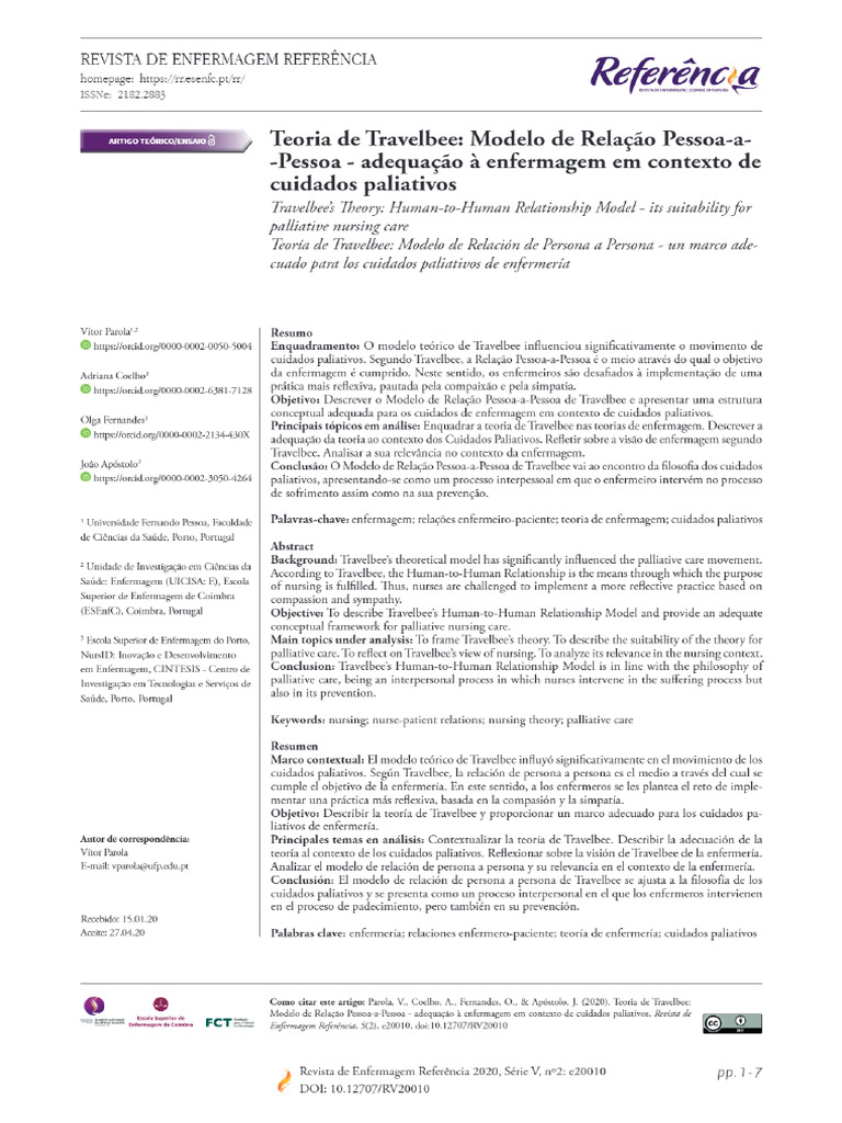 Visualização de Teoria de Travelbee - Modelo de Relação Pessoa-a-Pessoa ...