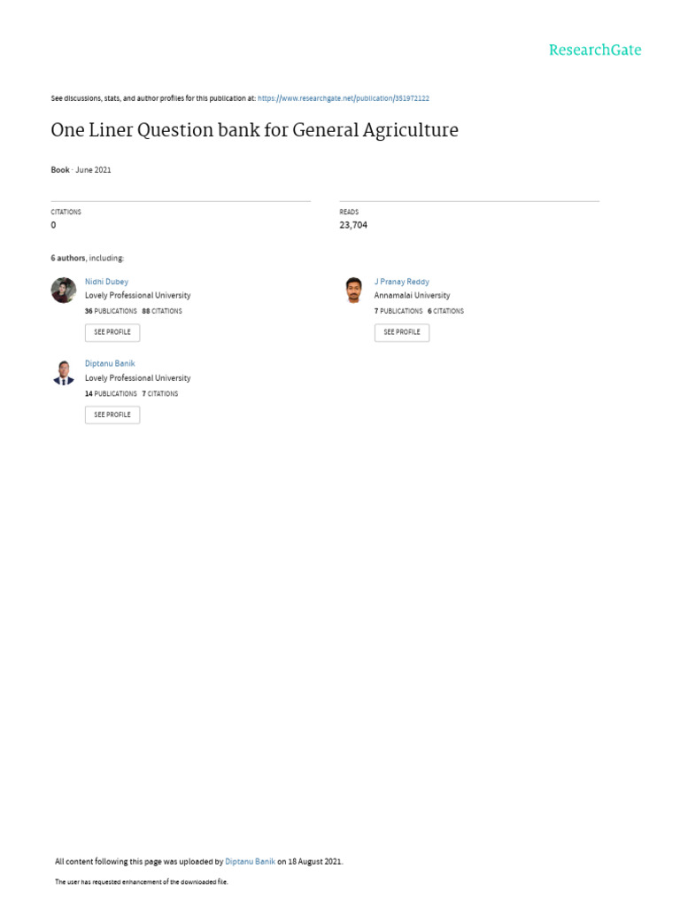 One Liner Question Bank For General Agriculture | PDF | Cabbage | Soil
