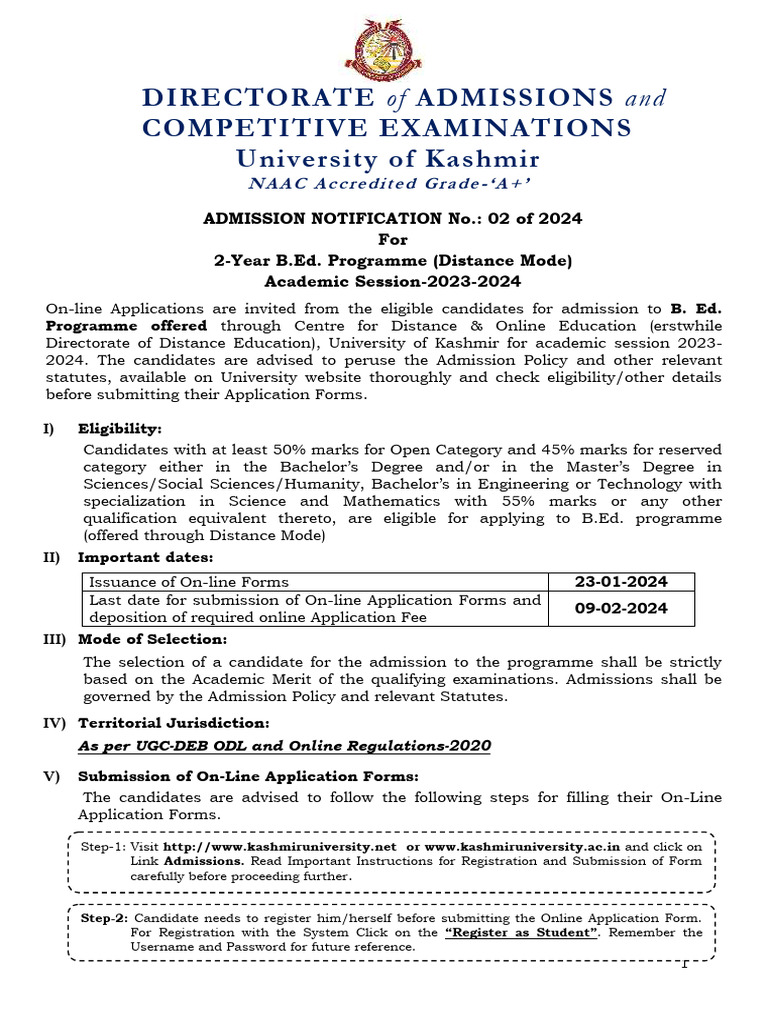 Directorate of Admissions and Competitive Examinations University of ...