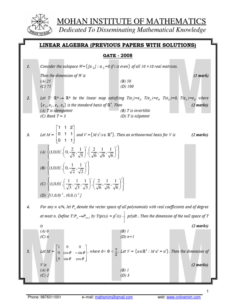 GATE Linear Algebra Solutions | PDF | Eigenvalues And Eigenvectors | Linear Map